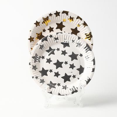 China Black Golden Disposable Tableware Set 9 Inch Paper Plates Napkin Cup Party Supplies for sale