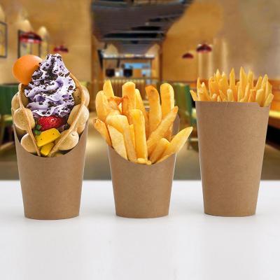 China Custom Logo Eco Friendly Kraft Paper Food Container Disposable French Fry Cup 500ml for sale