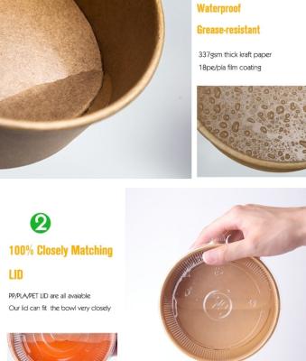 China Biodegradable Bamboo Wood Bicolor Salad Bowl 500ml Eco Friendly Disposable Kraft Paper Bowl for sale