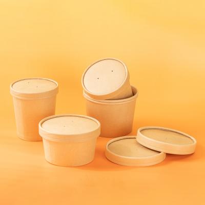 China 12oz Kraft Paper Soup Bucket Biodegradable Eco Friendly Food Container 500pcs for sale