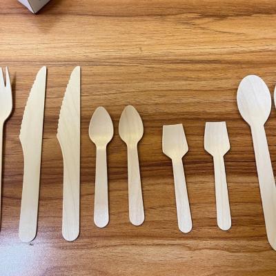 China Disposable Wooden Spoon Fork Knife Set 15.8cm Eco Friendly Camping Cutlery for sale