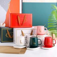 China Ceramic Mug Warmer Coaster Automatic Heating 400ml 55 Degree Thermostat Cup with Lid for sale