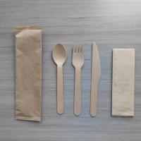 China Eco-Friendly Disposable Wooden Cutlery Set 15.8cm for Camping Biodegradable Natural Color for sale