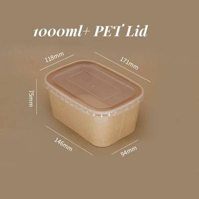 China 1000ml Kraft Lunch Box Takeaway Food Containers with Lid Custom Printed Eco Friendly for sale