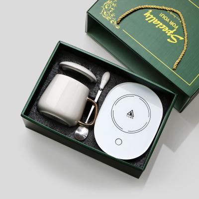 China 55 Degree Thermostatic Ceramic Cup 400ml with Lid and Spoon Custom Logo Eco-Friendly for sale