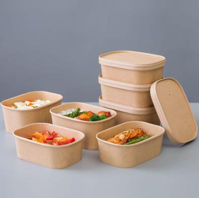 China Food Grade Kraft Paper Box 500ml-1000ml Disposable Burger French Fries Takeaway Container for sale