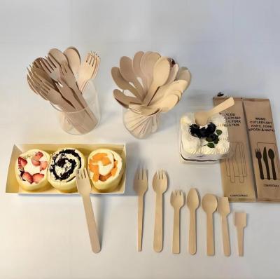 China Eco-Friendly Disposable Wooden Cutlery Set 15.8cm Custom Logo Biodegradable Wood Knife Fork Spoon for sale