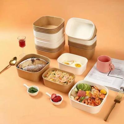 China Disposable Food Grade Microwavable Kraft Paper Lunch Box 500ml-1000ml with Plastic Lid for sale