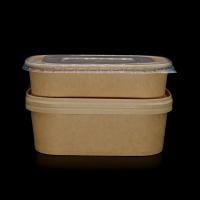 China Disposable Food Grade Microwavable Kraft Paper Lunch Box 500ml-1000ml with Plastic Lid for sale
