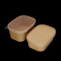 China Disposable Food Grade Microwavable Kraft Paper Lunch Box 500ml-1000ml with Plastic Lid for sale