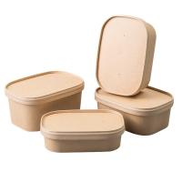 China Disposable Food Grade Microwavable Kraft Paper Lunch Box 500ml-1000ml with Plastic Lid for sale