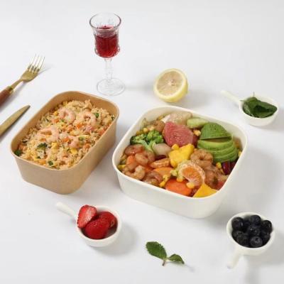 China Disposable Kraft Paper Salad Bowl 500-1000ml Microwavable Takeaway Box with Plastic Lid for sale