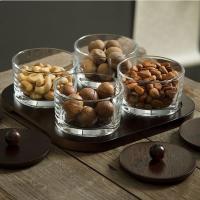 China Glass Fruit Plate with 4 Jar Snack Container Set on Wooden Plate with Lid Plate 10 Inch for sale