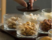 China Glass Fruit Plate with 4 Jar Snack Container Set on Wooden Plate with Lid Plate 10 Inch for sale