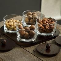 China Container Set 4 Jars Glass Snack Container with Wooden Plate and Lid US for sale