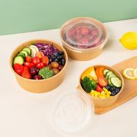 China Custom Printed Kraft Paper Salad Bowls 12oz with Lid Eco Friendly Disposable Food Packaging for sale