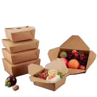 China Disposable Boxes Customizable Disposable Kraft Paper Food Box Food Packaging Containers for sale