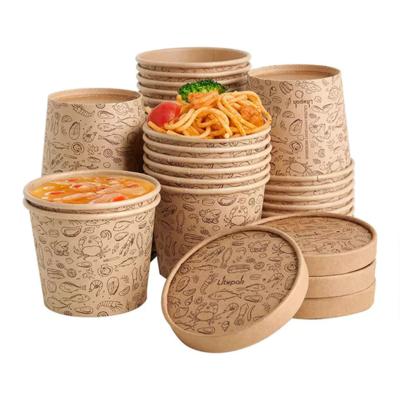 China Eco Friendly Disposable Kraft Paper Salad Bowl 12oz with PET Clear Lid Take Away for sale