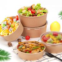 China Eco Friendly Disposable Kraft Paper Salad Bowl 12oz with PET Clear Lid Take Away for sale