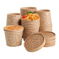China Eco Friendly Disposable Kraft Paper Bowl with Lid 12oz Biodegradable Soup Bucket for sale