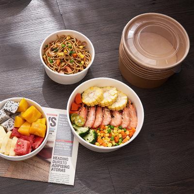 China 12oz Kraft Paper Soup Bowl with Lid Custom Logo Printed Disposable Takeaway Food Container for sale