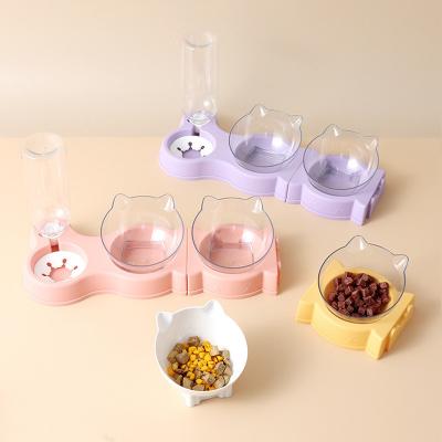 China Pet Water Bottle Double Bowl Feeding Cup 550ml Food Grade Portable Dog Water Dispenser for sale