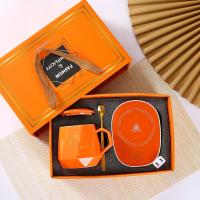 China Custom Logo Smart Ceramic USB Heated Mug 400ml Thermostatic Coffee Cup with Lid and Spoon for sale