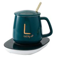 China USB Heated Coffee Mug 400ml Ceramic Smart Cup with Lid and Spoon Thermostatic Warming Coaster for sale