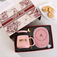 China USB Heated Coffee Mug 400ml Ceramic Smart Cup with Lid and Spoon Thermostatic Warming Coaster for sale