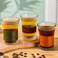 China Customization Simple Vertical Grain Glass Organ Cup with Grade Walnut Heat Insulation for sale