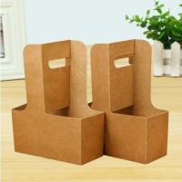 China Disposable Paper Cup Holder with Handle Hot Drink Tray 2 Cup 12-30oz Eco Friendly for sale