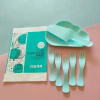 China Disposable Water Drop-Shaped Cake Cutlery Set Plastic Knife Fork Plate 3-Piece Eco-Friendly for sale