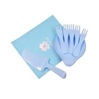China Disposable Birthday Cake Cutlery Set Blue Package 57x48x37 cm Oil Resistant for sale