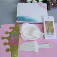 China Disposable Plastic Cake Cutlery Set with Plate Knife Fork for Party Birthday 7 Piece for sale