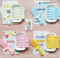 China Disposable Plastic Cake Cutlery Set with Plate Knife Fork for Party Birthday 7 Piece for sale