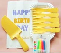 China Disposable Plastic Cake Cutlery Set with Plate Knife Fork for Party Birthday 7 Piece for sale