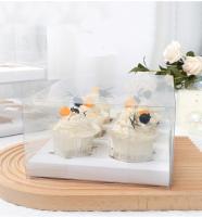 China Transparent Flexographic Printing Paper Dessert Packaging Box 2PCS Cup Cake Package for sale