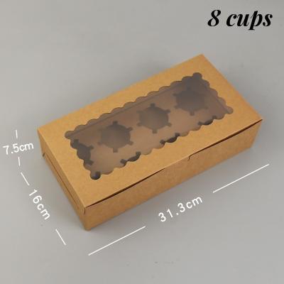 China 300-400GSM Kraft Paper Cupcake Box 8 Holders Eco Friendly Disposable Takeaway Container for sale