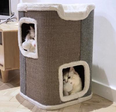 China Custom Two Floor Cat Scratch Board with Cat Beds Cat House Furniture 80cm for sale