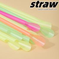 China Disposable Milkshake Straw with Spoon PP Tube 6mm x 200mm Eco-Friendly Dual-Use for sale