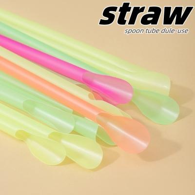 China Disposable Milkshake Straw with Spoon PP Tube 6mm x 200mm Eco-Friendly Dual-Use for sale