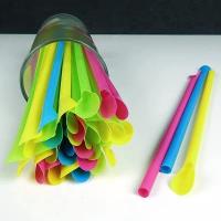 China Disposable Milkshake Straw with Spoon PP Tube 6mm x 200mm Eco-Friendly Dual-Use for sale