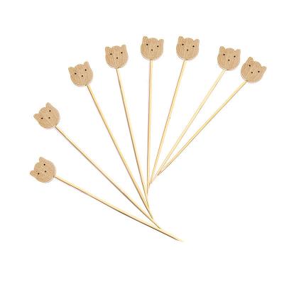 China Custom Logo Disposable Bamboo Flower Picks 65mm Fruit Forks Cocktail Picks for Wine Tasting for sale