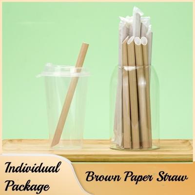 China Eco Friendly Disposable Paper Straw 6mm x 197mm White Brown Custom Logo for sale