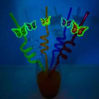 China Glow in the Dark Animal Cartoon Straw Stickers Biodegradable 120 Days Disposable Drinking Straws for sale