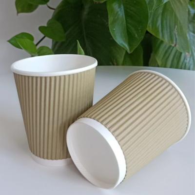 China 8oz Corrugated Double Wall Paper Coffee Cup with Lids Disposable Eco Friendly 80x56mm for sale