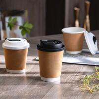 China Cup with Lid Double Wall Kraft Paper Disposable Customized Design Full Size Coffee Cup for sale