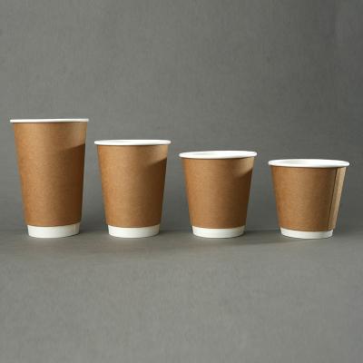 China Disposable Kraft Paper Coffee Cups 3oz to 16oz Double Wall Eco Friendly for sale