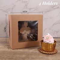 China Eco-Friendly Kraft Paper Cake Box 2 4 Holder Disposable Muffin Box 16cm for sale