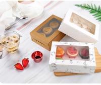 China Flexographic Printing 6 Holders Cupcake Boxes Regular Supply with Lids and Craft Paper for sale
